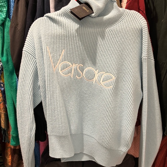 Versace | Sweaters | Versace 8s Embroidery Logo Knit Sweater | Poshmark